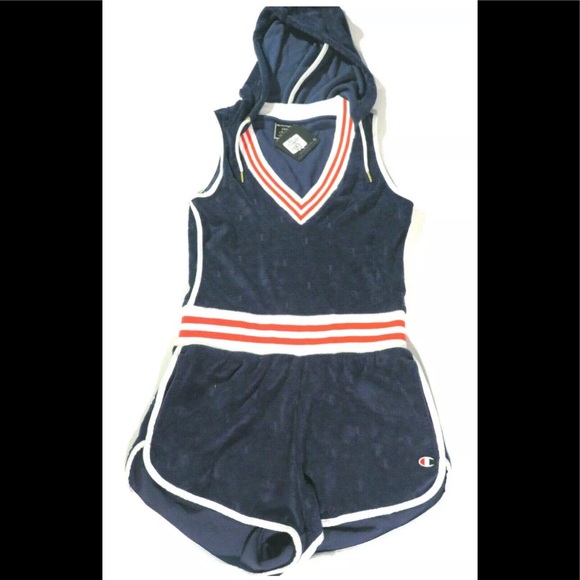 Champion | Other | New Champion Terry Cloth Hooded Romper Navy Blue ...